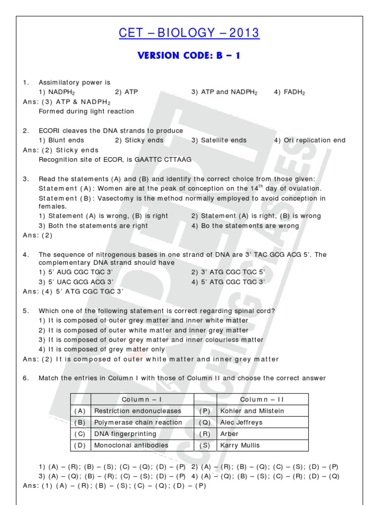 KCET 2025 Biology Answer Key | PDF | Science | Botany
