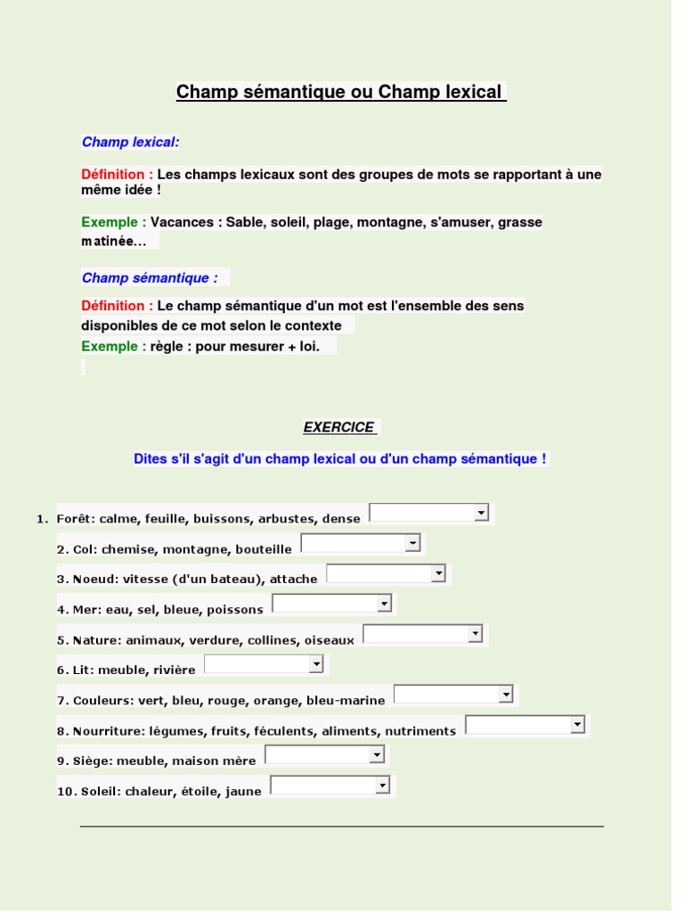 Champ Sémantique Ou Champ Lexical | PDF | Arts du langage et discipline