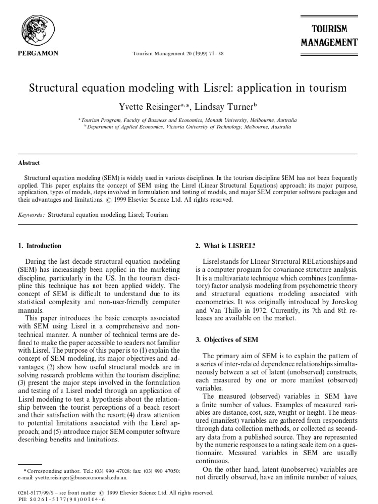 Structural Equation Modeling With Lisrel Application in Tourism PDF ...