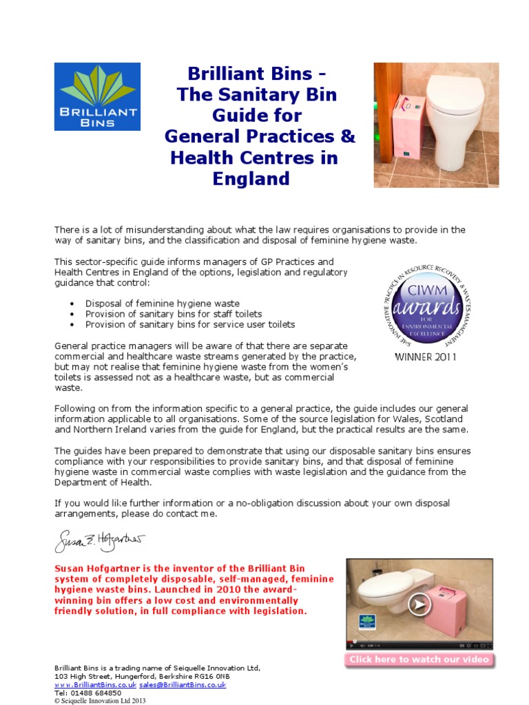 Brilliant Bins - Sanitary Bins Guide For England - For GPs and Health ...
