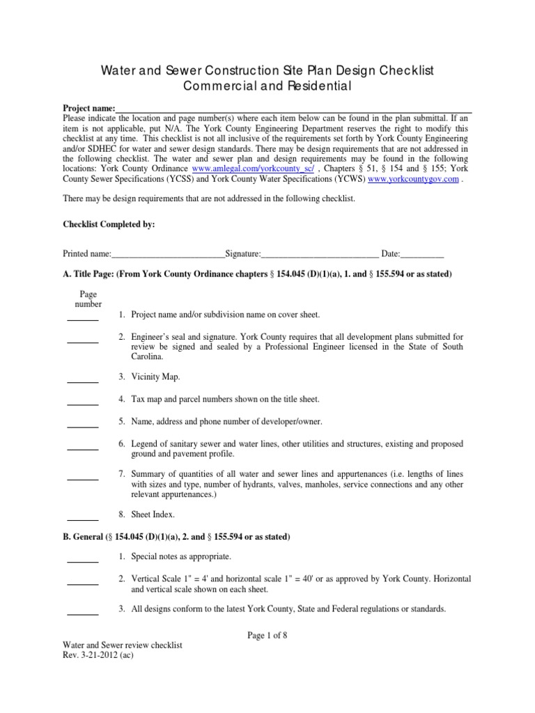 Water & Sewer Plan Checklist | PDF | Sanitary Sewer | Storm Drain