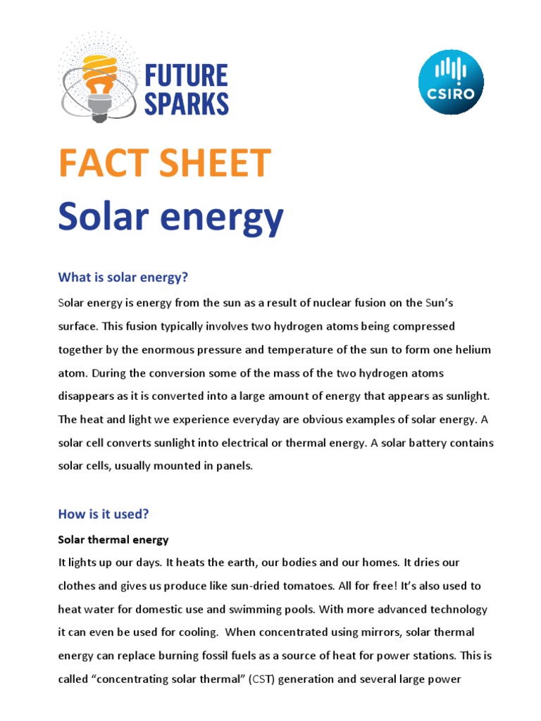 Solar Energy Fact Sheet | PDF | Photovoltaics | Sun