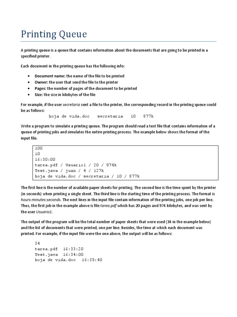 Printing Queue | PDF | Printer (Computing) | Input/Output
