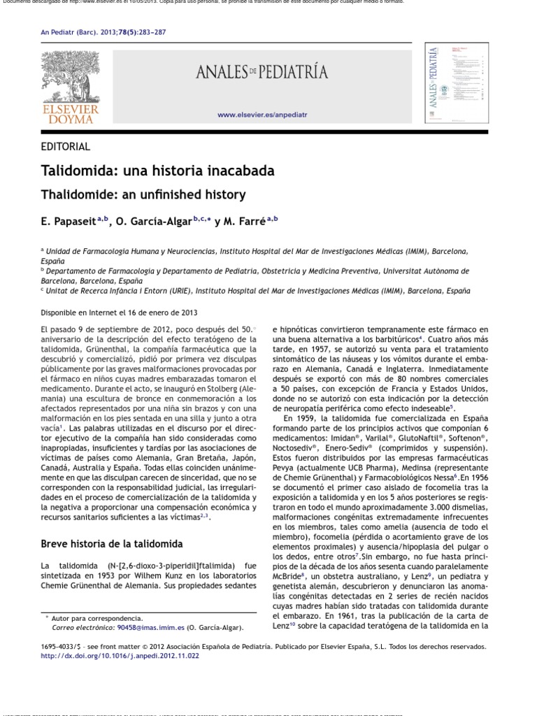 Talidomida Una Historia Inacabada | PDF | El embarazo | Ciencias de la vida