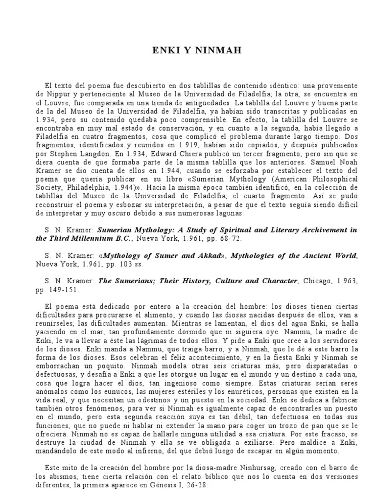 Enki y Ninmah | PDF | Mitología | Religión y creencia