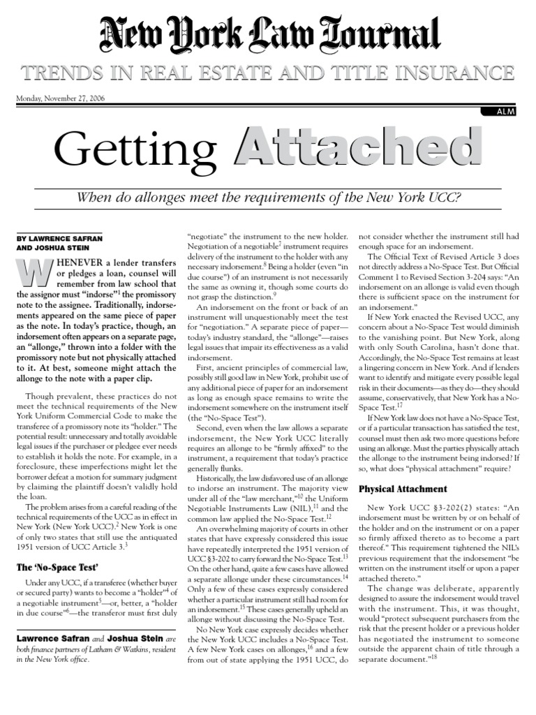 Allonge NY Article | Uniform Commercial Code | Promissory Note