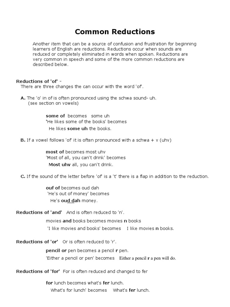Common Reductions | PDF | Consonant | English Language