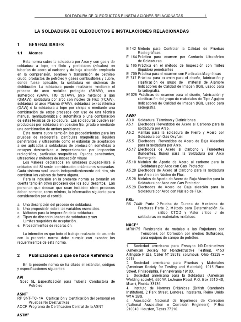 NORMA API 1104 Traducccion | PDF | Soldadura | Construcción