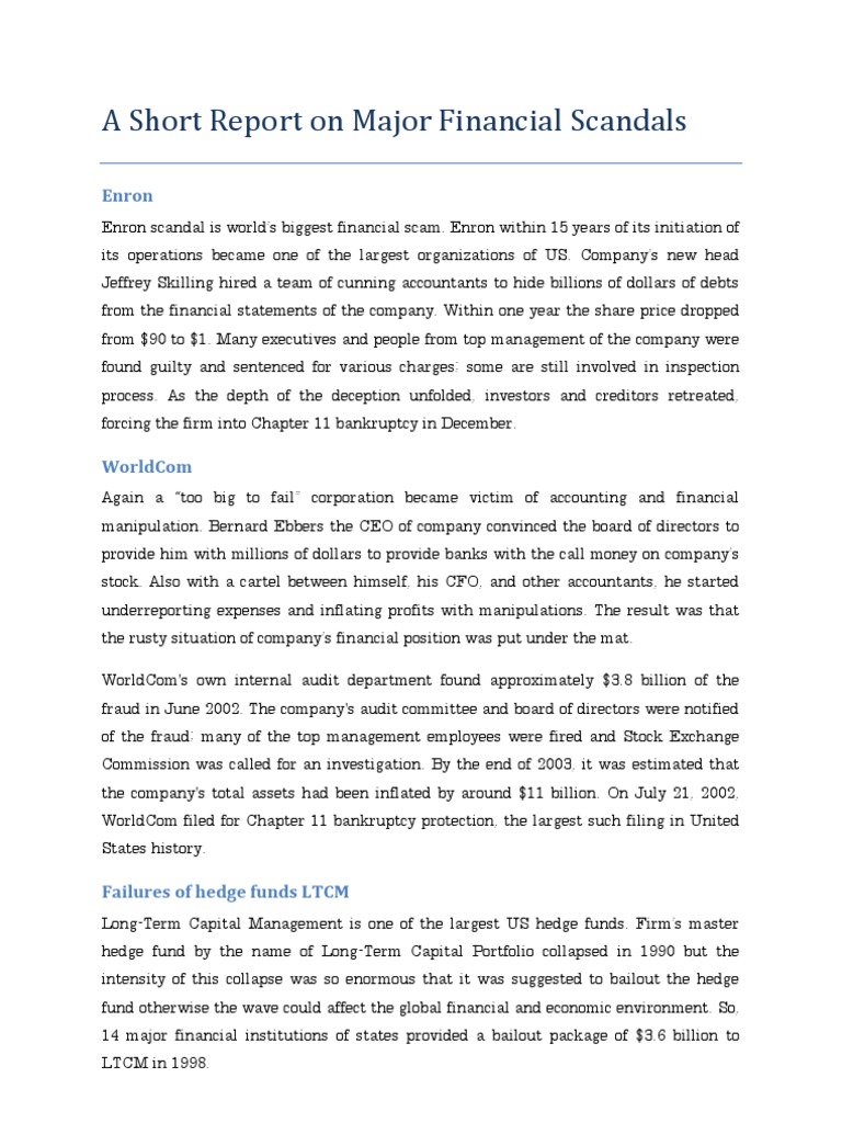 A Short Report On Major Financial Scandals | PDF | Financial Crisis Of ...