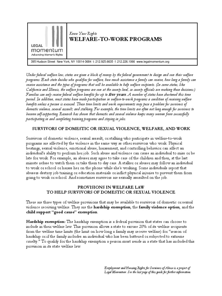 Welfare-to-Work Programs | PDF | Domestic Violence | Personal ...