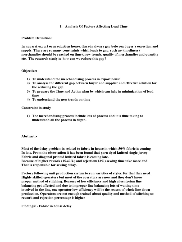 Factors Influencing Lead Time in Apparel | PDF | Supply Chain | Knitting