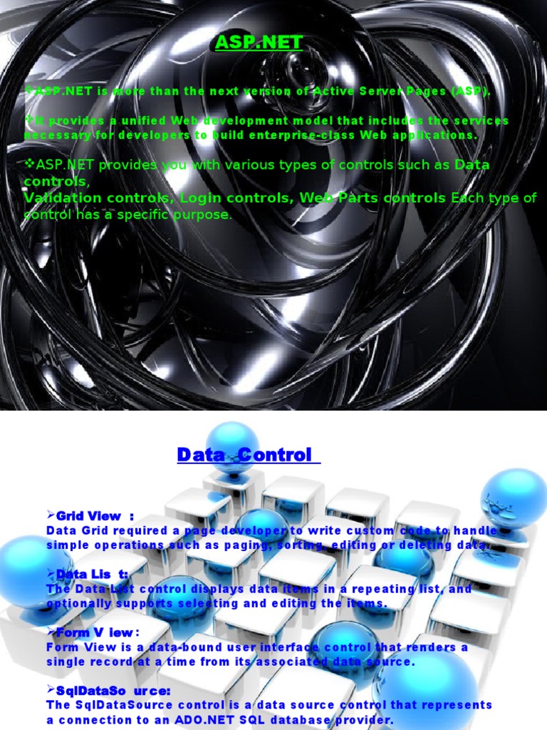 Controls, Validation Controls, Login Controls, Web Parts Controls Each ...
