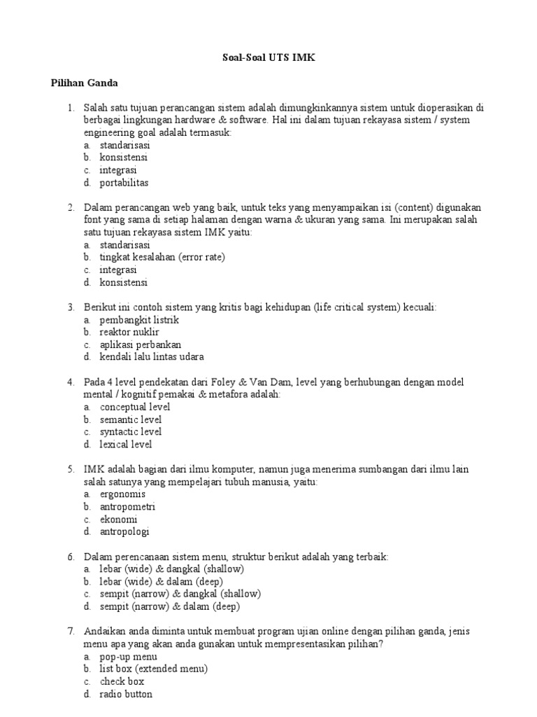 Soal Uts Imk | PDF