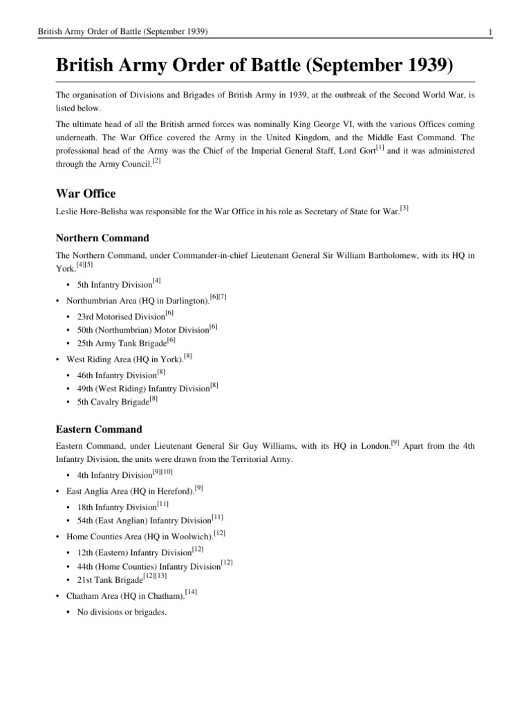 British Army Order of Battle (September 1939) | PDF | British Army ...