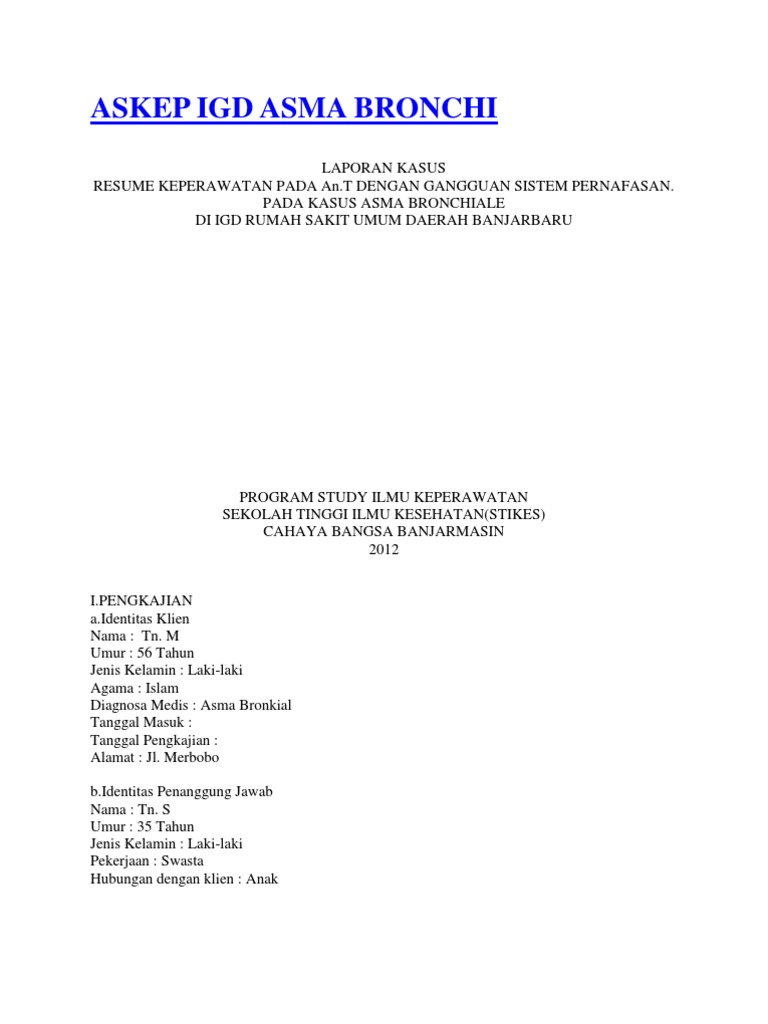 Askep Igd Asma BronchiASKEP IGD ASMA BRONCHIAL | PDF