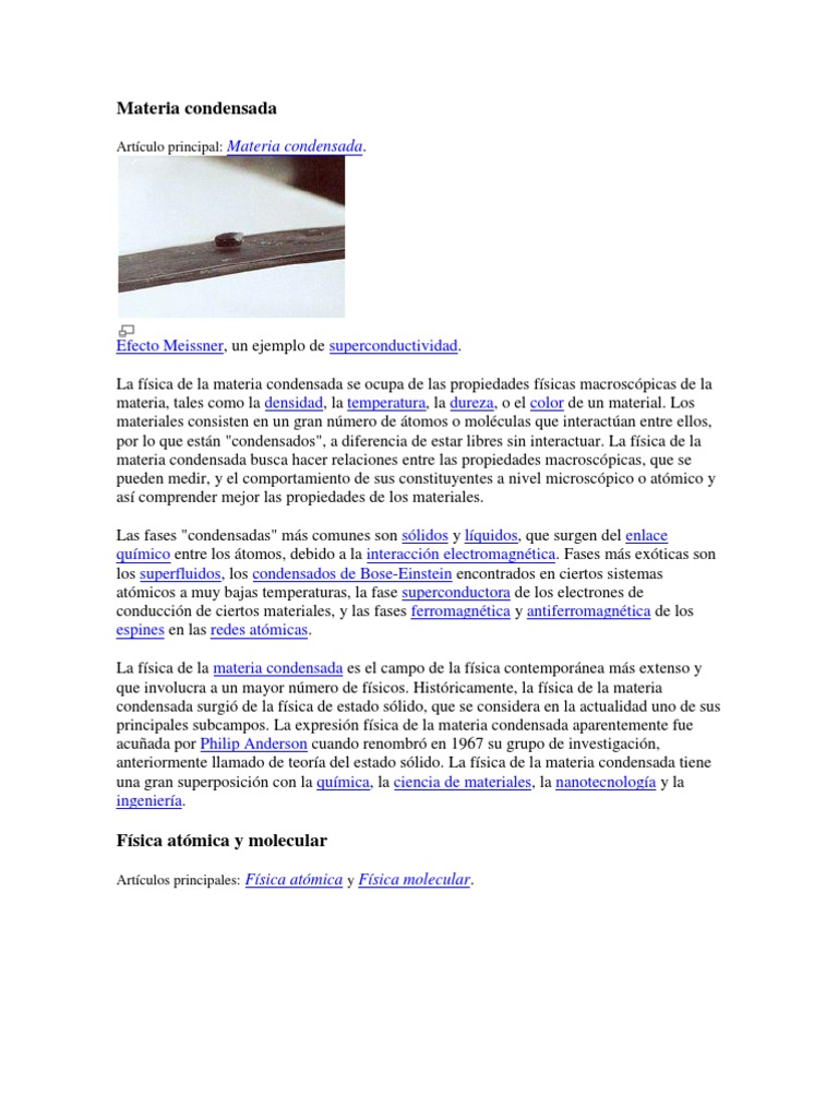 Materia Condensada | PDF | Física de la Materia Condensada | Física atómica