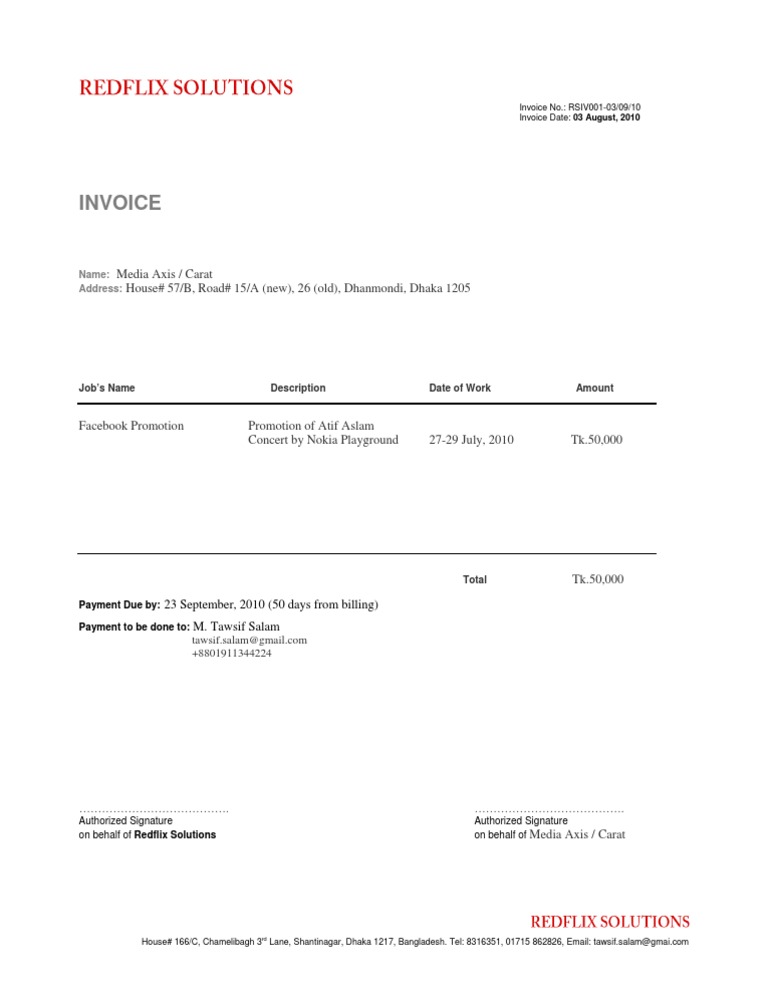 Sample Invoice for Media Axis | PDF