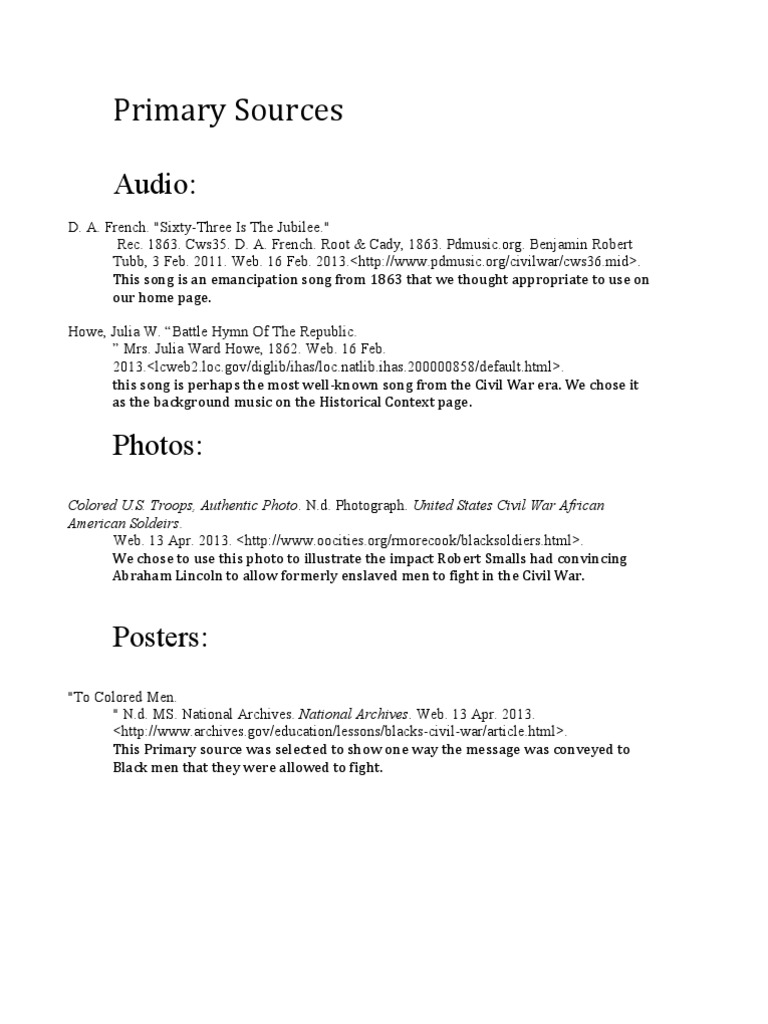 Primary Sources: Audio | PDF | American Civil War | Underground Railroad