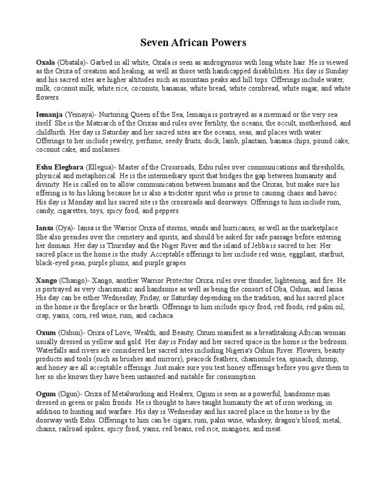 Seven African Powers and Their Orishas | PDF | Religion And Belief | Foods