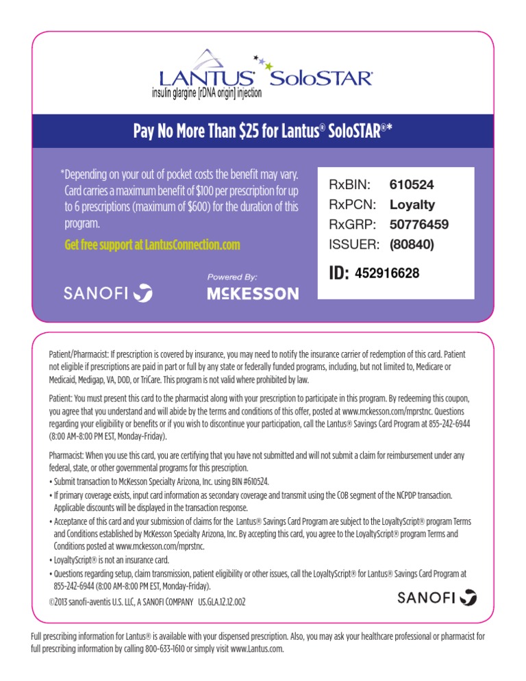 Lantus Savings Card Program Details | PDF | Medical Prescription ...