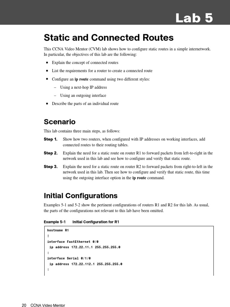 Static and Connected Routes: Scenario | PDF | Router (Computing) | Ip ...