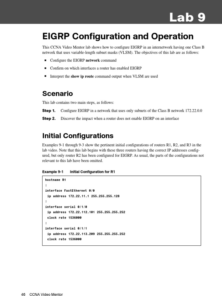 EIGRP Configuration Lab for CCNA | PDF | Ip Address | Router (Computing)