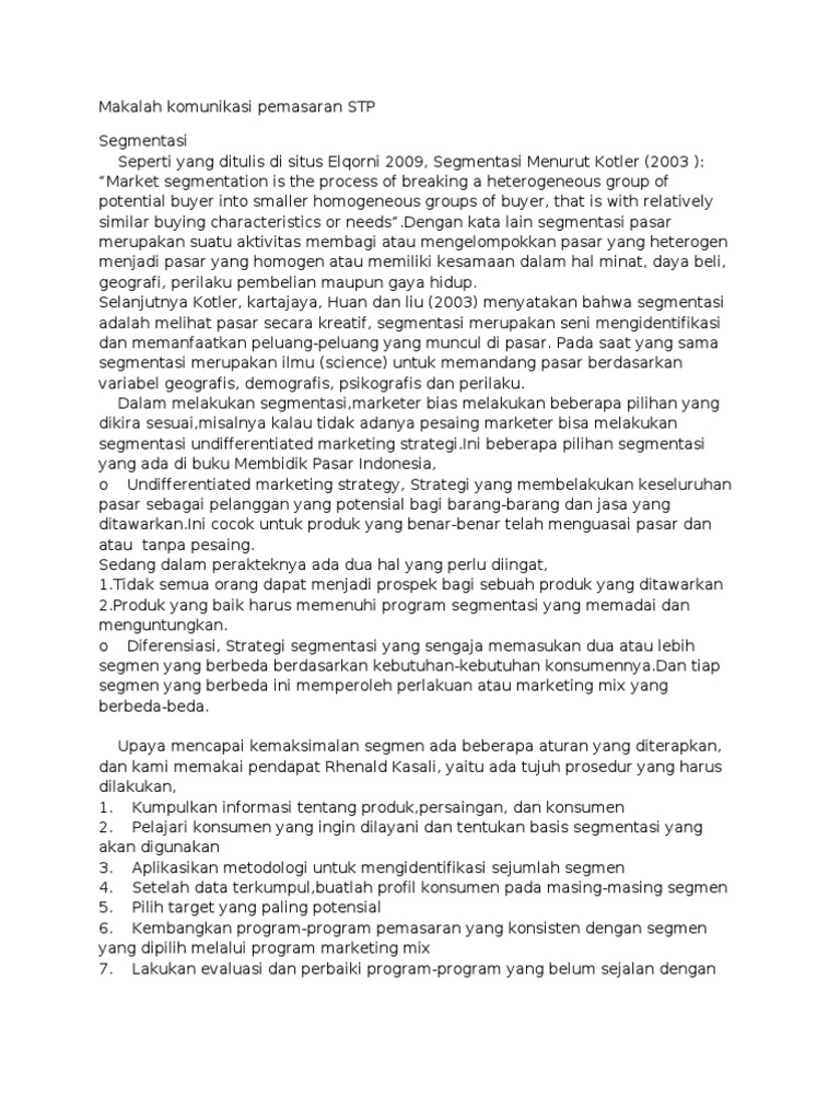 Makalah Komunikasi Pemasaran STP | PDF | Bisnis