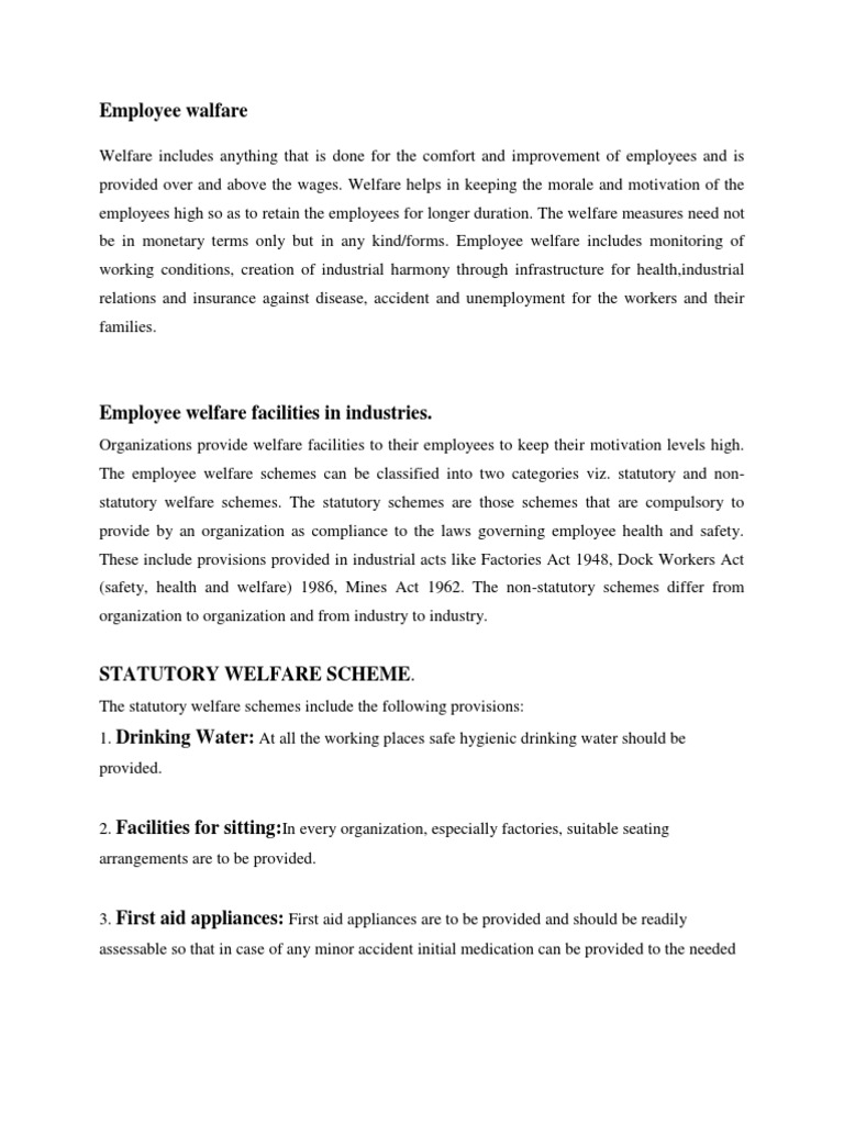 Employee Walfare | PDF | Welfare | Employment