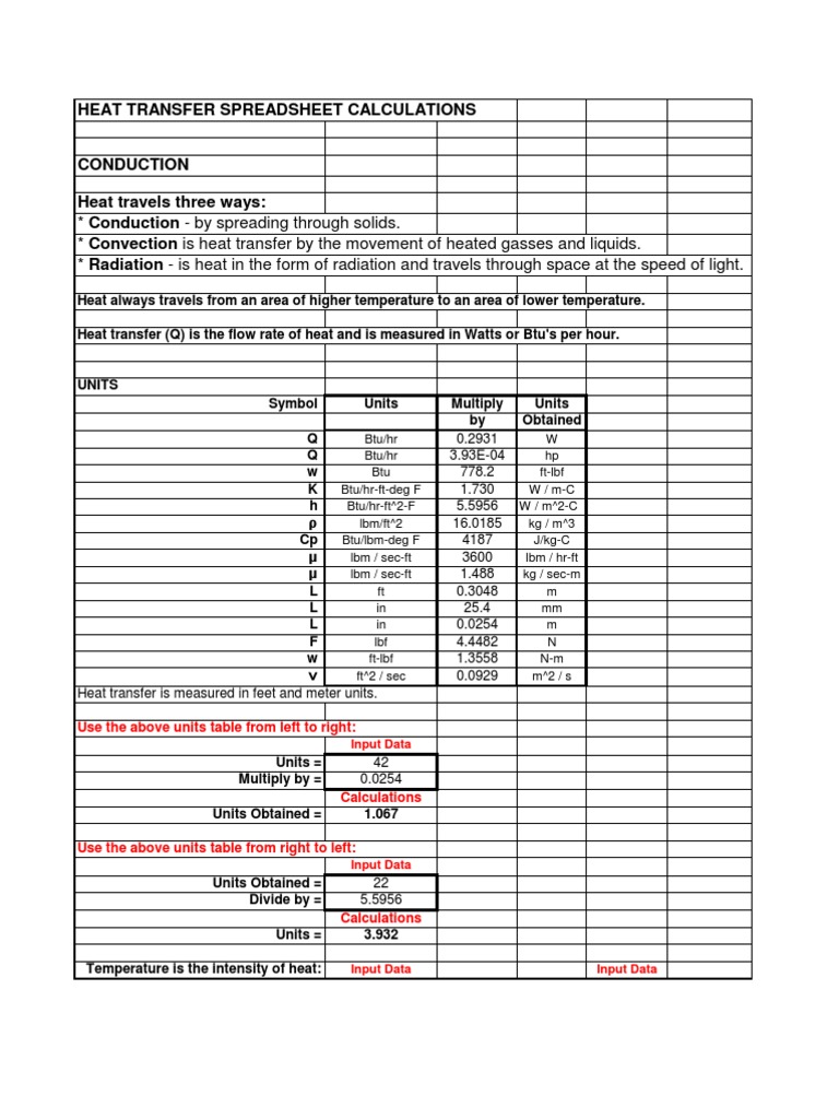 Heat Transfer Excel Calculations | PDF | Heat Transfer | Branches Of ...