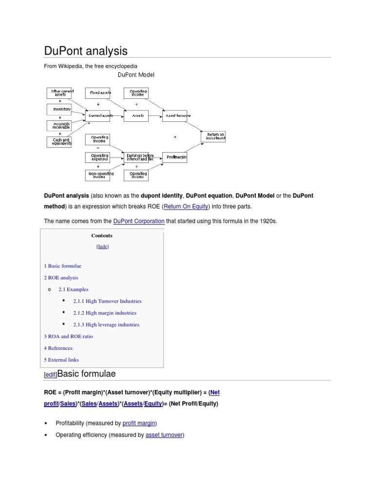 DuPont analysis breakdown of ROE | PDF | Corporations | Investing