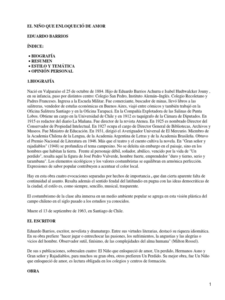 El Niño Que Enloqueció de Amor PDF | PDF