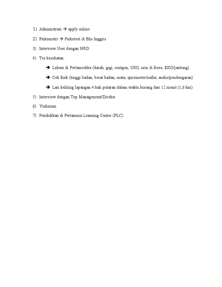 Urutan Tes Masuk Bpa Pertamina | PDF