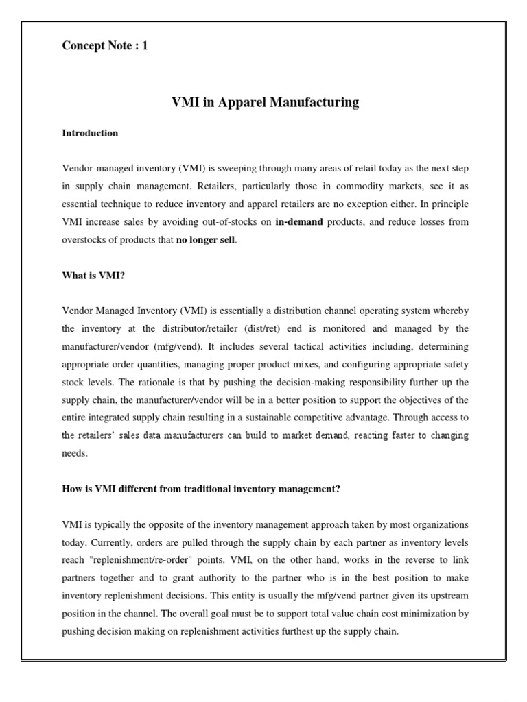 VMI in Apparel Manufacturing: Concept Note: 1 | PDF | Inventory | Retail