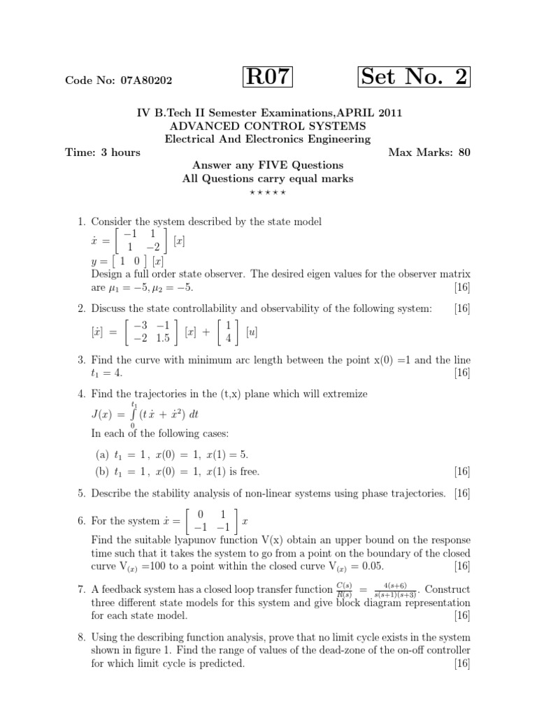07a80202 Advancedcontrolsystems | PDF | Stability Theory | Control Theory