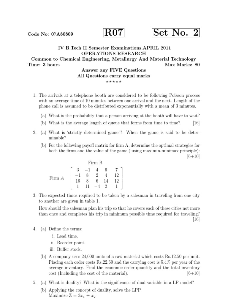 Operations Research Exam Questions 2011 | PDF | Inventory | Mathematical Optimization