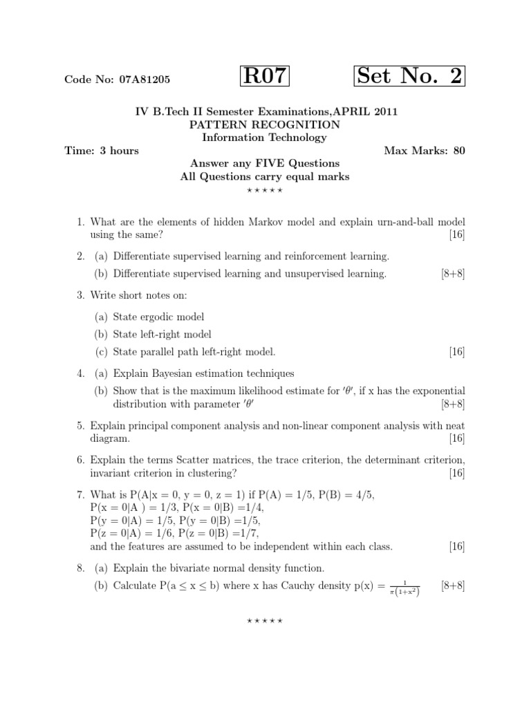 Pattern Recognition Exam Questions 2011 | PDF | Pattern Recognition ...