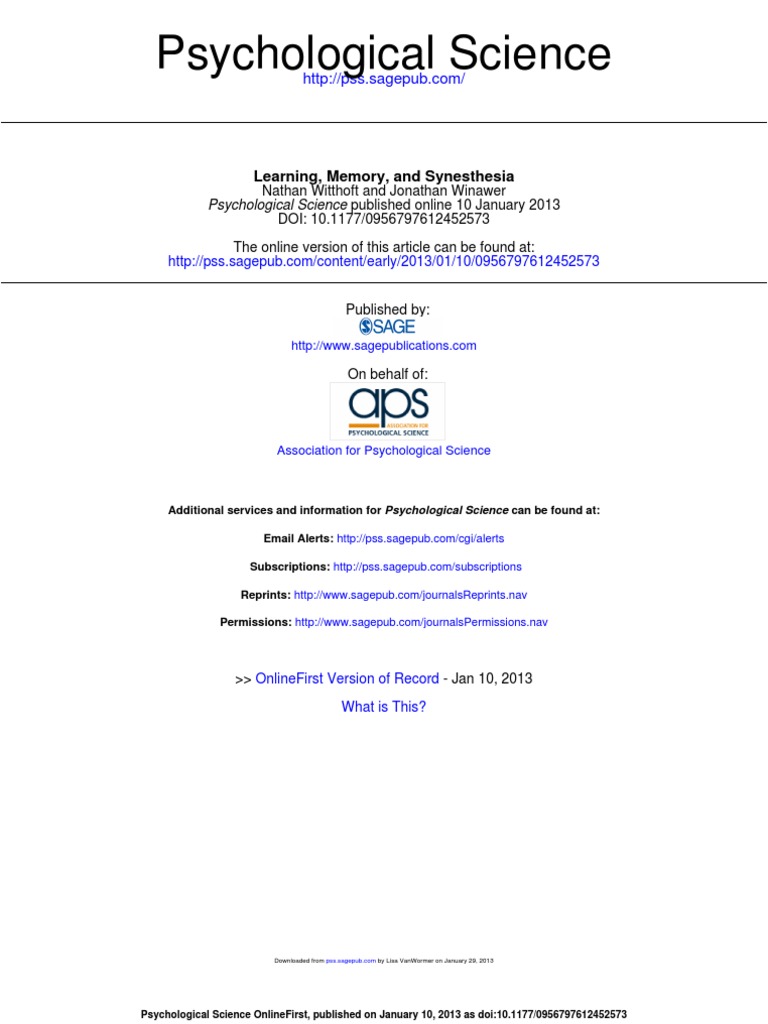 Color-Grapheme Synesthesia - Witthoft 2013 | PDF | Science & Mathematics