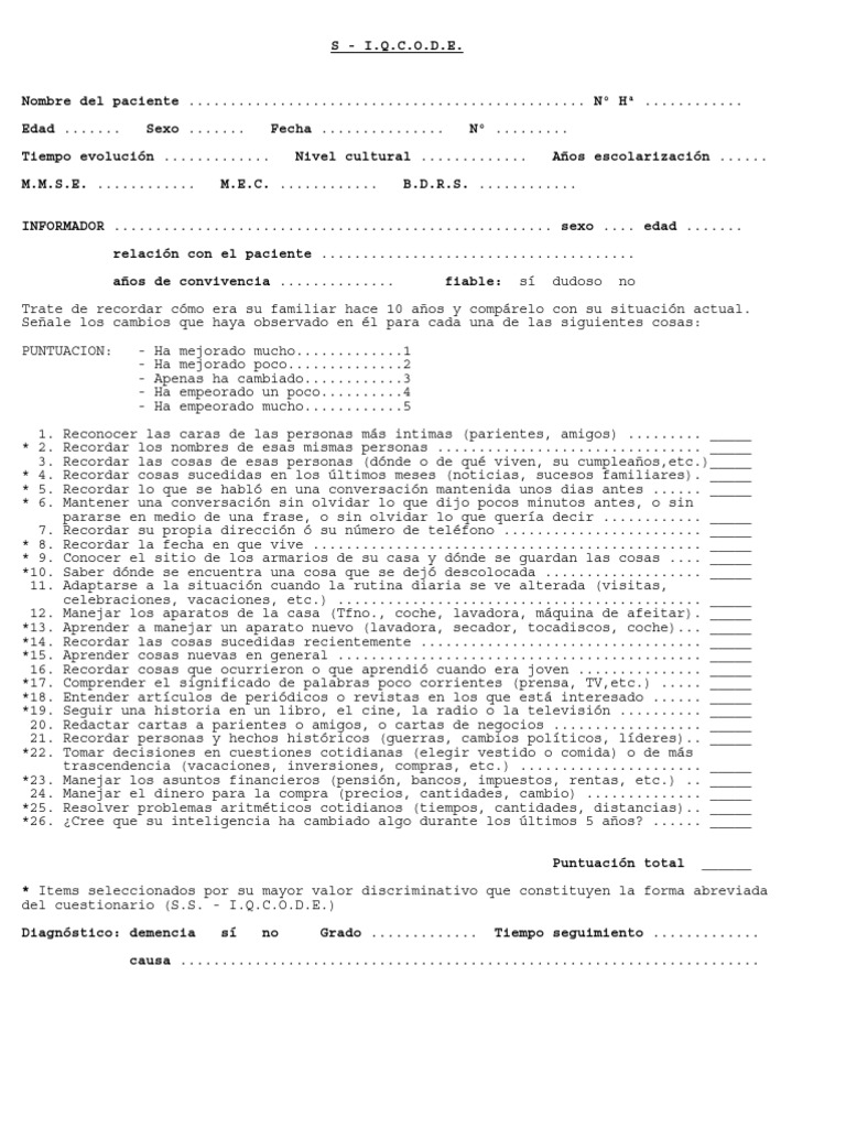 Escala I.Q.C.O.D.E. para Demencia | PDF | Arte
