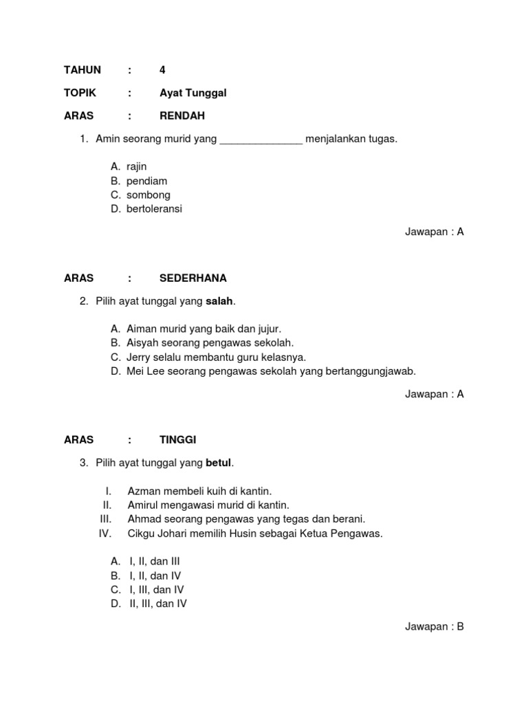 Soalan Aras Rendah | PDF