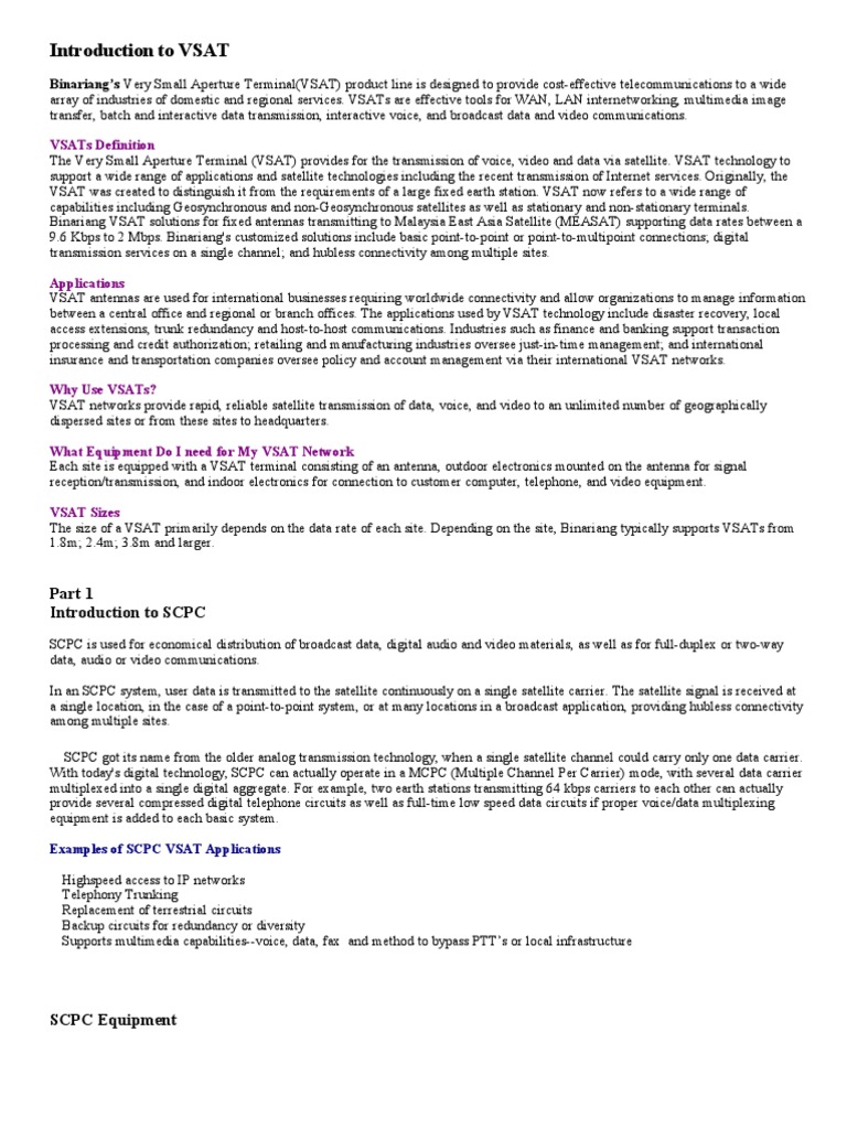 Introduction To Vsat: Vsats Definition | PDF | Very Small Aperture ...