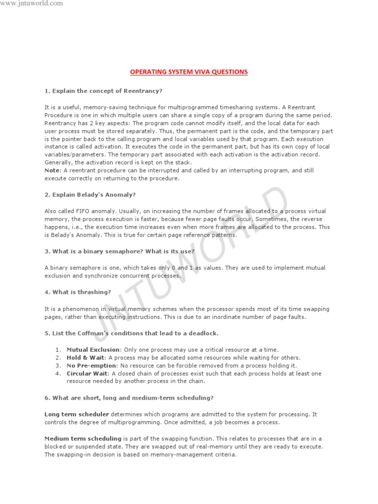 Operating System Viva Questions Process Computing Scheduling Computing Free 30 Day