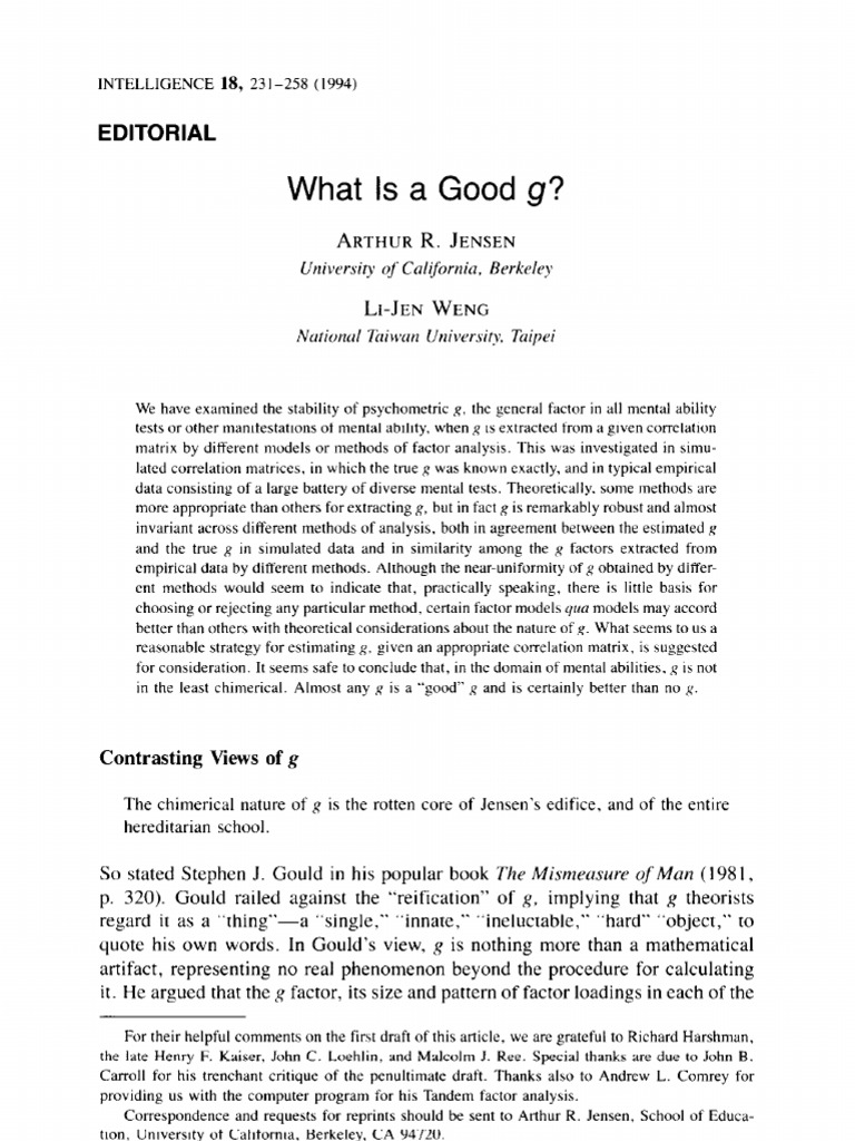 Jensen & Weng 1994 What Is A Good G | PDF | Factor Analysis | Principal ...