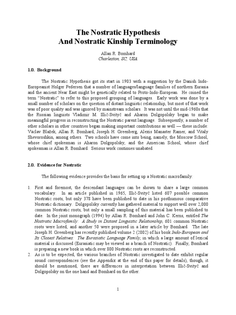 Bomhard - The Nostratic Hypothesis and Nostratic Kinship Terminology ...