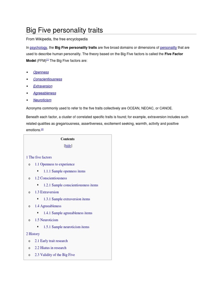 Big Five Personality Traits | PDF | Extraversion And Introversion ...