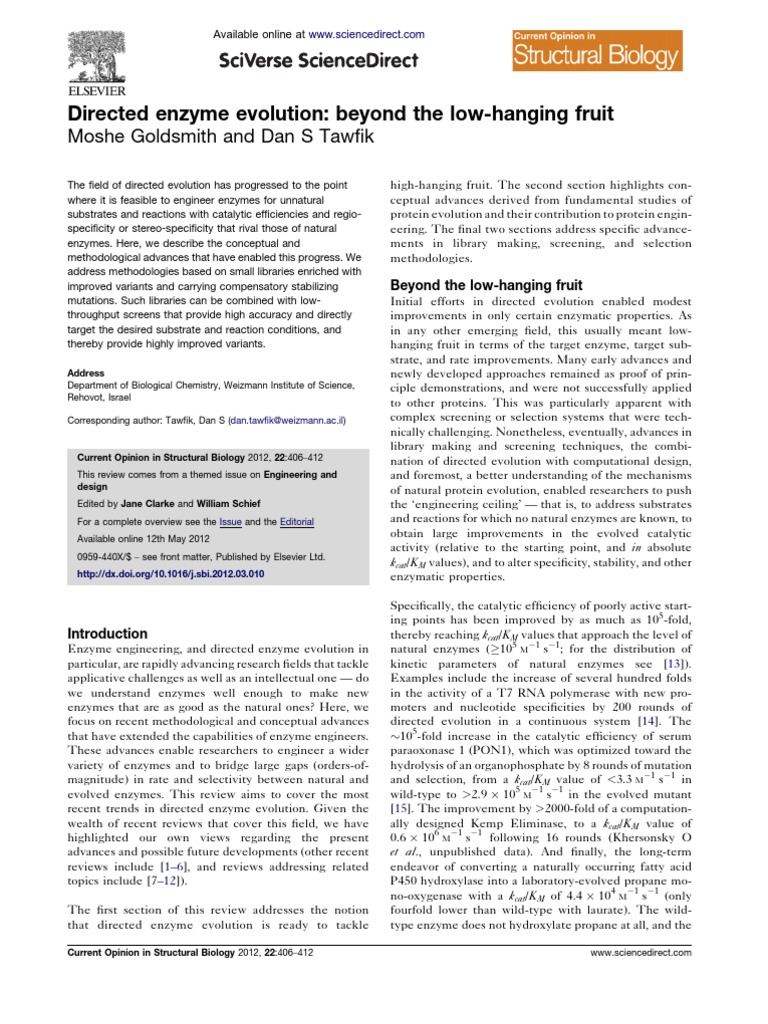 Directed Enzyme Evolution - Beyond The Low-Hanging Fruit | PDF ...