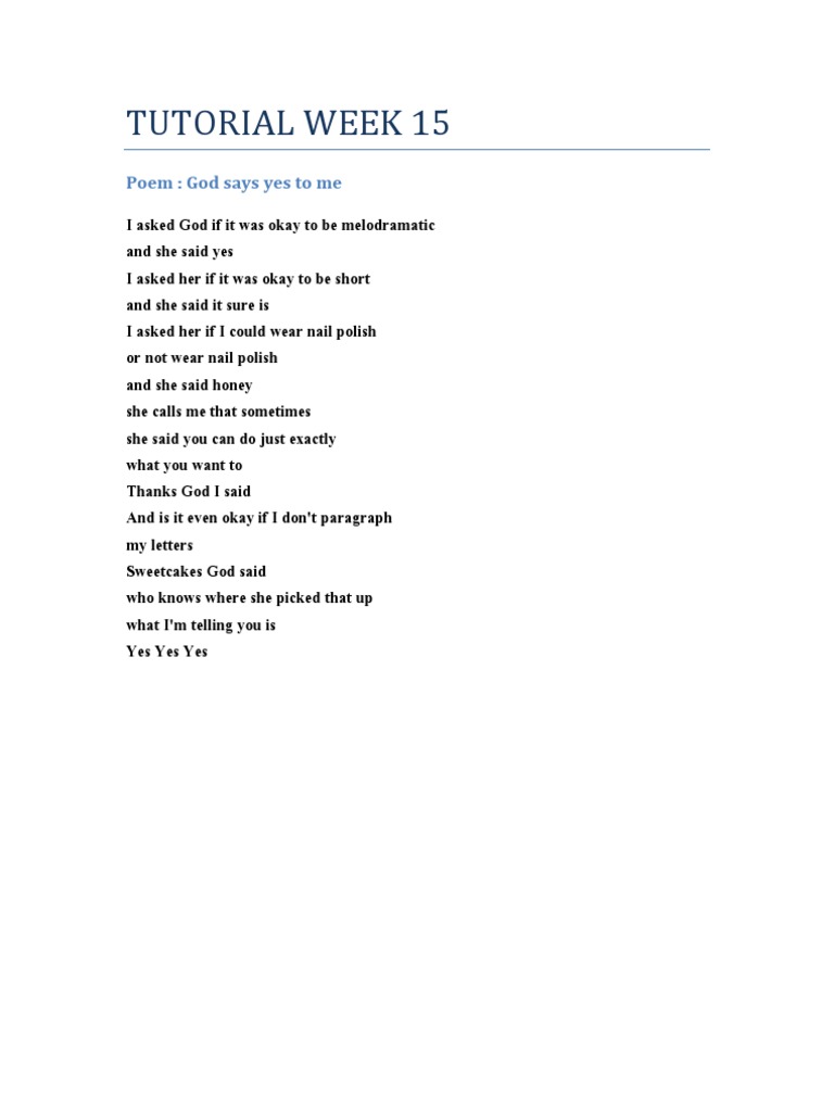 God Says Yes: A Poetic Tutorial | PDF