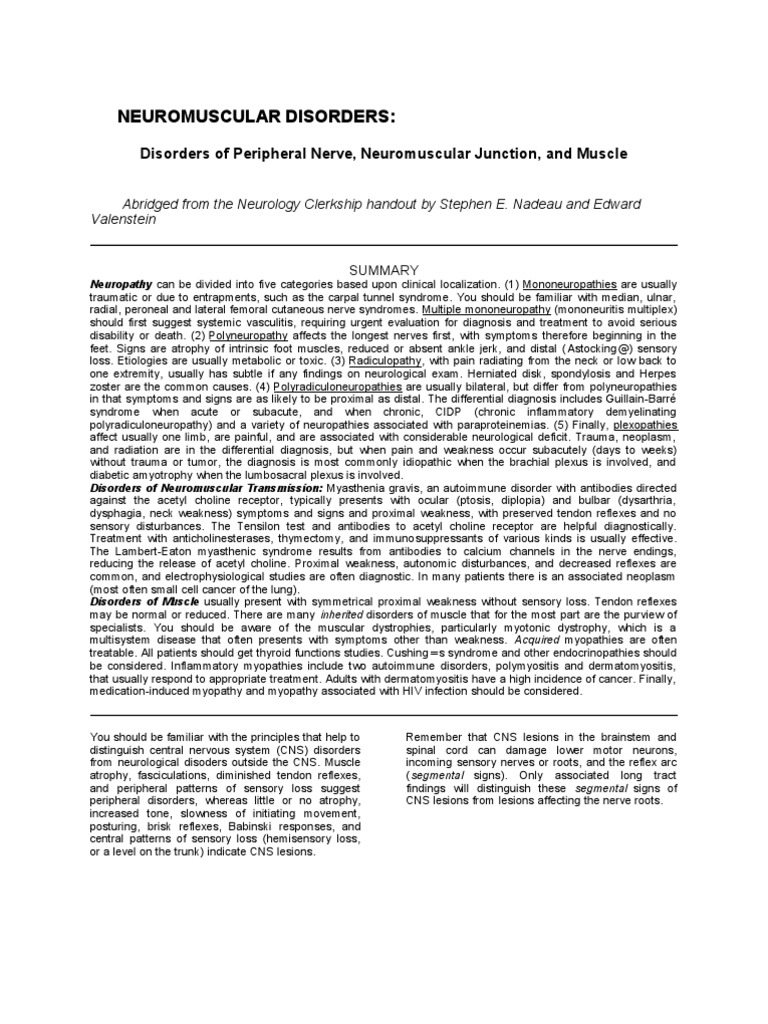 Neuromuscular Handout 2006 | PDF | Peripheral Neuropathy | Carpal ...
