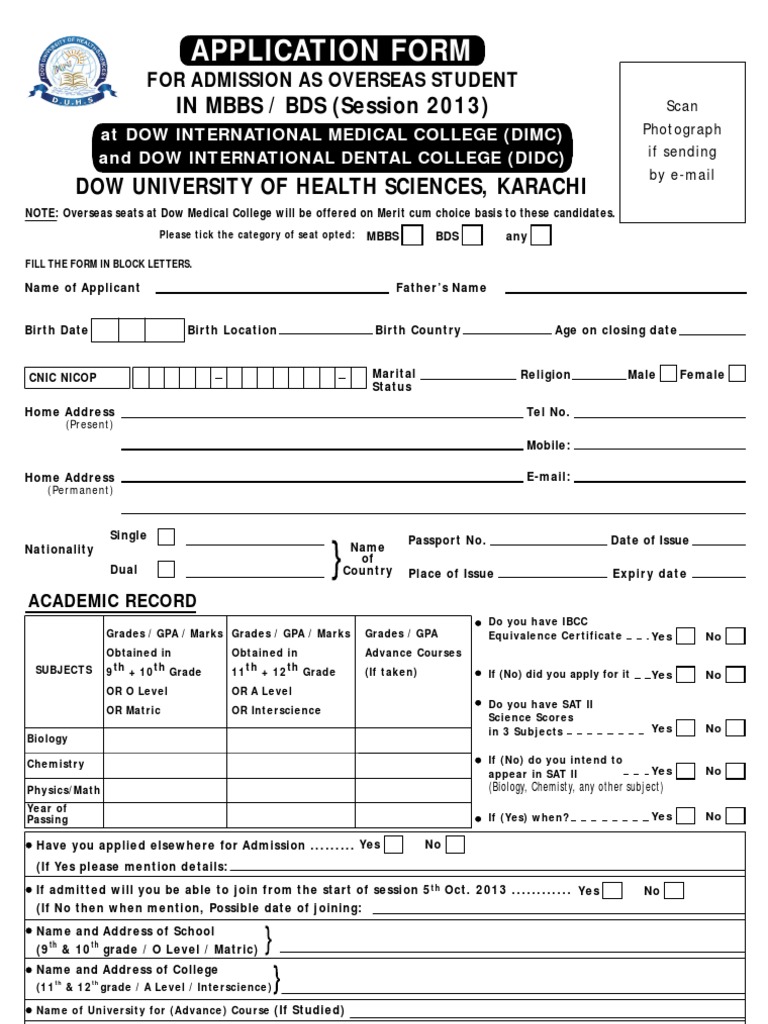 DIMC Admission Form for Overseas Students | PDF | Dental Degree ...
