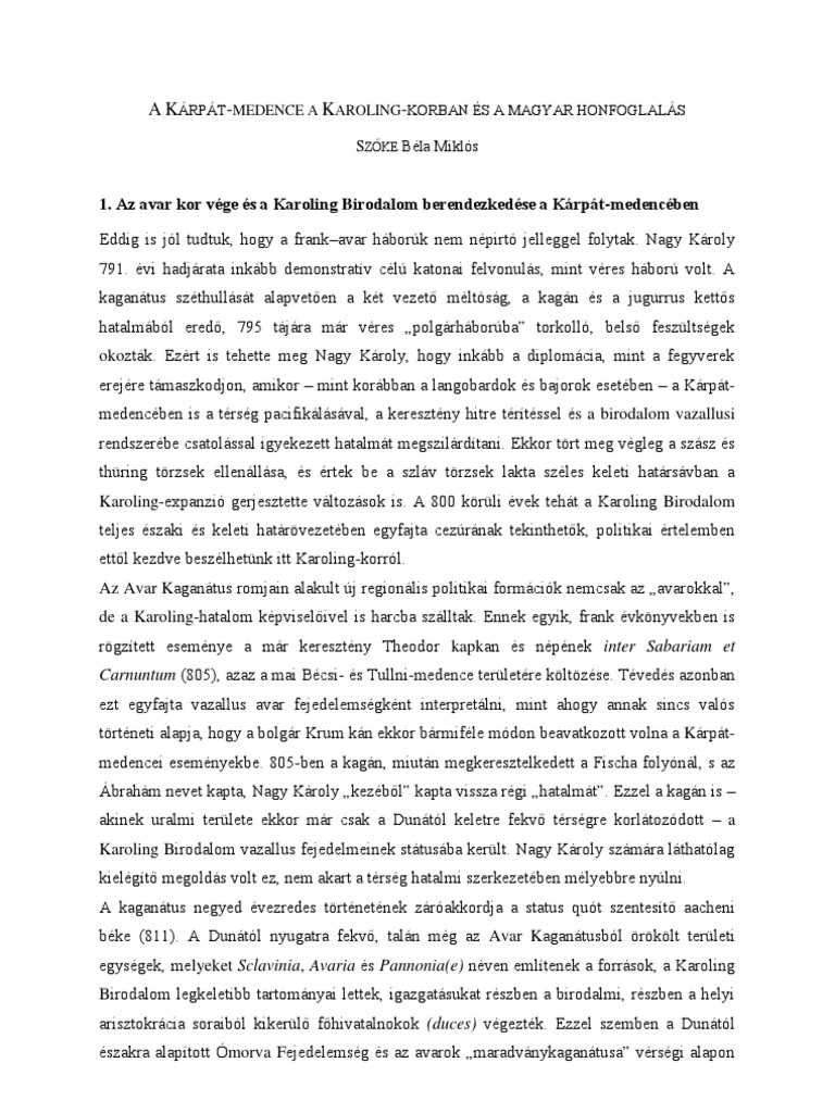 SZŐKE Béla Miklós - A Kárpát-Medence A Karoling-Korban És A Magyar ...