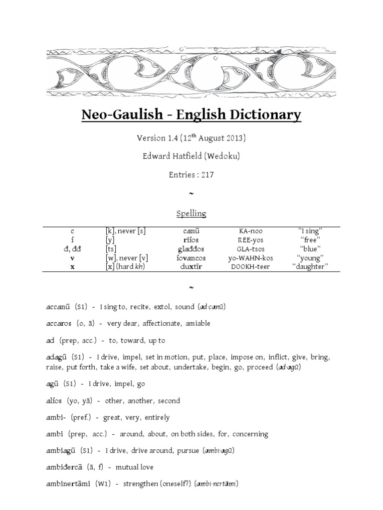 Neo-Gaulish-English Dictionary 1.4 | PDF